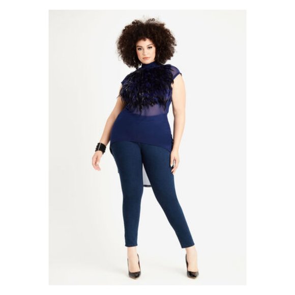 Ashley Stewart | Tops | New Ashley Stewart Blue Feather Mesh Hi Low ...